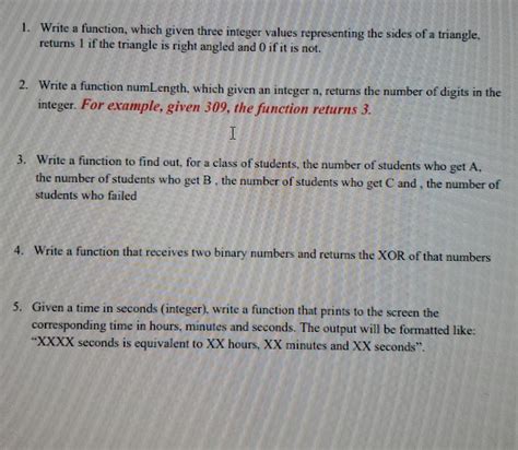 Solved 1 Write A Function Which Given Three Integer Values