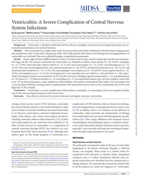 Pdf Ventriculitis A Severe Complication Of Central Nervous System
