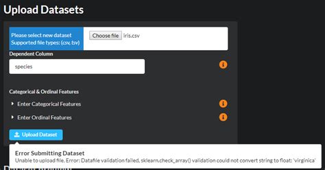 Error Uploading Iris Dataset Issue Epistasislab Aliro Github