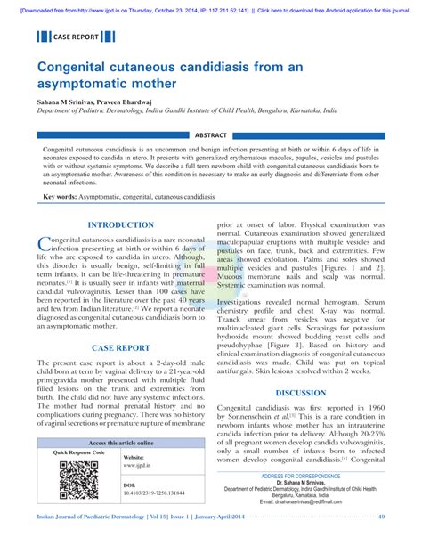 Pdf Congenital Cutaneous Candidiasis From An Asymptomatic Mother