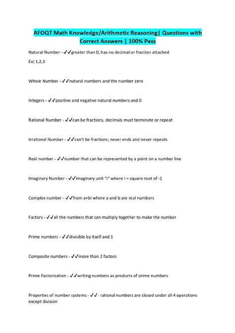 Afoqt Math Knowledge Arithmetic Reasoning Questions With Correct Answers 100 Pass Afoqt