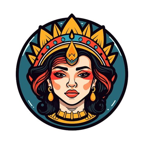 Indyjska Dziewczyna Chicano Ręcznie Rysowane Logo Projekt Ilustracja