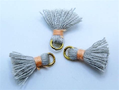 Gray Tassels Cotton Tassels Short Tassels Gold Toned Jump Ring Gray