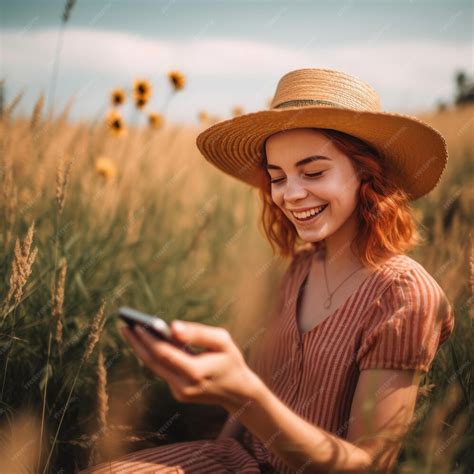Premium Ai Image Pretty Summer Girl Smiling With A Smartphone