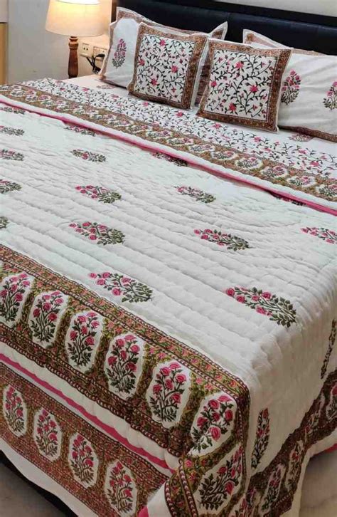Premium Pink Flower With Green Stem Quilt The Bedlinens