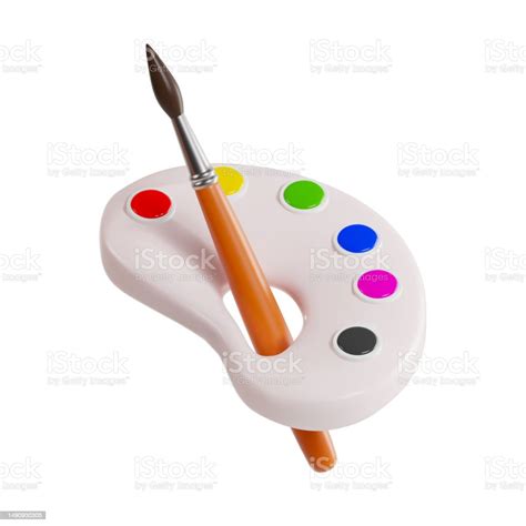 Brush And Pallette드로잉 및 아티스트를 위한 페인트가 있는 브러시 및 팔레트 아이콘을 렌더링합니다 격리된 흰색 배경에 사실적인 3d 효과의 벡터 그림 3차원