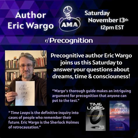 This Saturday Nov 13th Author Eric Wargo Joins Us For A Special Ama To Answer Your Questions On