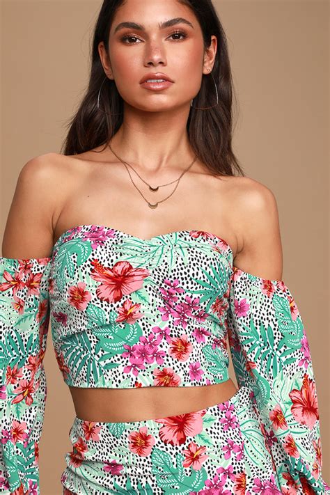 Lost Wander Flower Power Ots Crop Top Ots Puff Sleeve Top Lulus