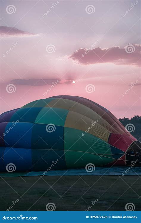 Hot Air Balloon Inflation At Sunrise Stock Illustration Illustration