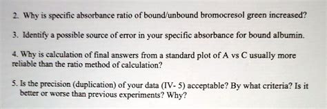 solved why is specific absorbance ratio of bound unbound bromocresol