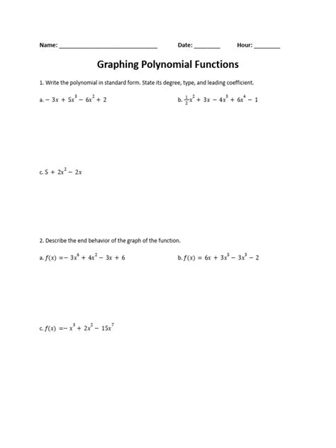 Graphing Polynomial Functions Worksheet Pdf