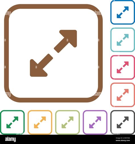 Resize Full Simple Icons In Color Rounded Square Frames On White Background Stock Vector Image