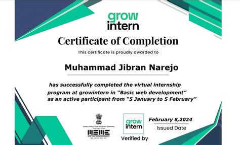Internship Internshipcompletion Growintern Muhammad Jibran Narejo