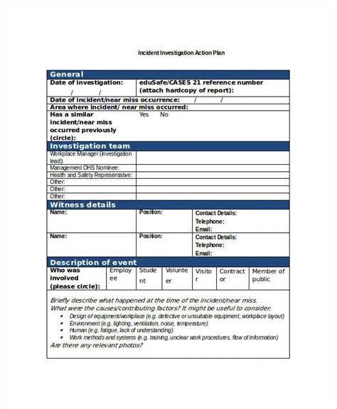 Free Pre Incident Plan Template