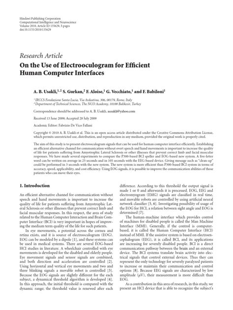 Research Article On The Use Of Electrooculogram For Efficient Human