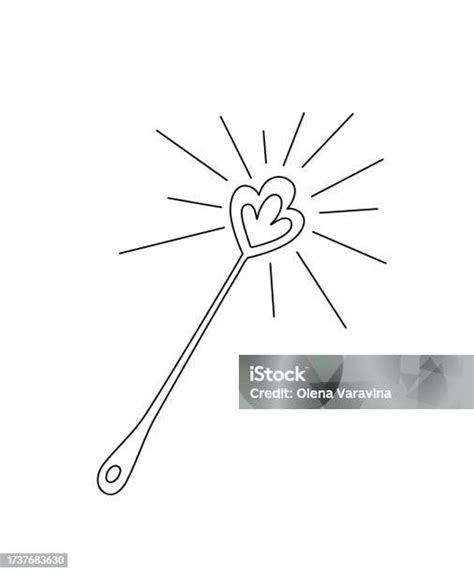 마술 지팡이 손으로 그린 간단한 윤곽선 낙서 벡터 그림 마법 개념 클립 아트 개념에 대한 스톡 벡터 아트 및 기타 이미지