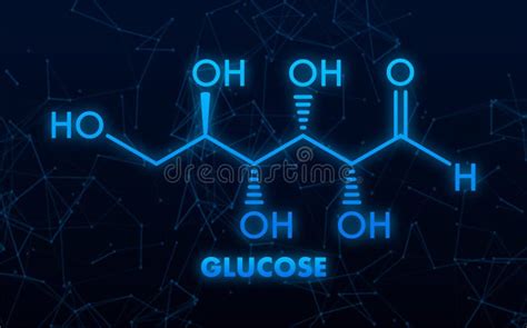 Glucose Molecular Structure With Glowing Blue Lines On Dark Background Stock Vector