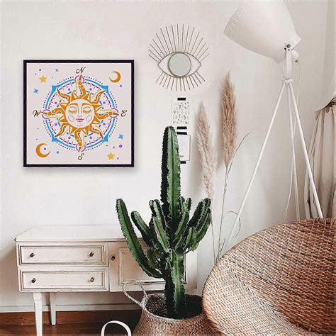 Compass Stencil 30x30cm Sun Stencil Plastic Compass Rose Stencil Reusable Moon Star Pattern