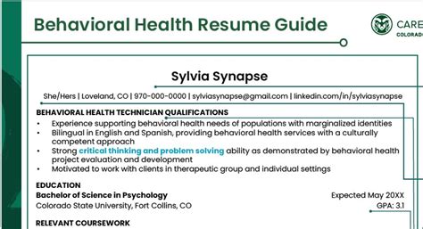 Behavioral Health Resume Guide Csu Career Center Career Center