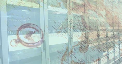 Digital Composition Of Compass And World Map Against Computer Server