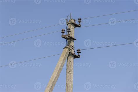 High Voltage Power Lines Mounted On Concrete Poles 13663465 Stock Photo