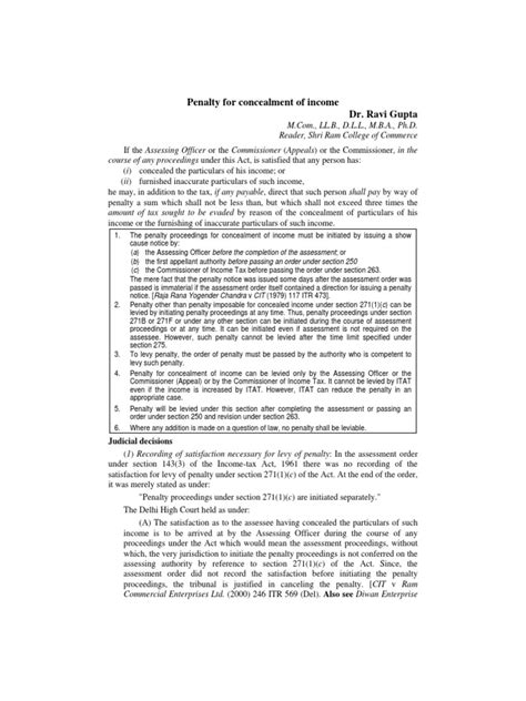 Penalty For Concealment Of Income Pdf Taxes Real Estate Appraisal