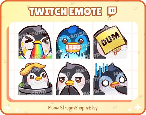 Twitch Emote Cute Penguin Emoji Pack Rainbow Puke Etsy