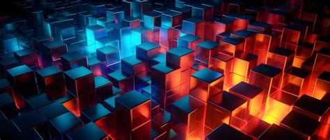 premium photo a colorful display of cubes with blue and red lights