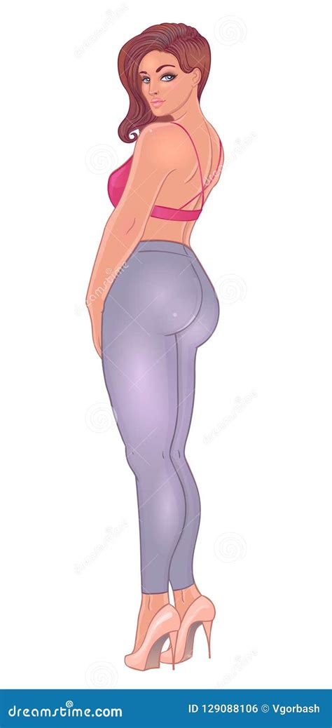 Curvy Caucasian Girl In Casual Wear And High Heels Isolated On W Stock