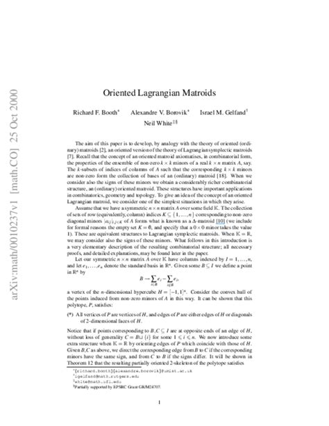 Pdf Oriented Lagrangian Matroids Neil White