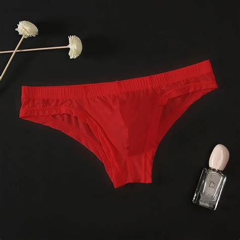 Badu Bg Мъжки ледени копринени слипове Безшевно бельо Мъжки прозрачни долни гащи Дишаща торбичка