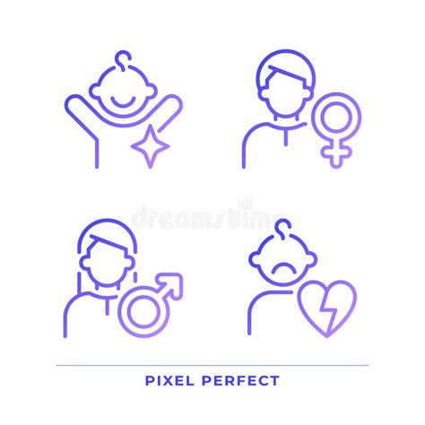 People Pixel Perfect Gradient Linear Vector Icons Set Stock Vector