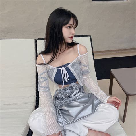 [청순and섹시🎀오프숄더] 끈 나시 리본 스트랩 볼레로 긴팔 티셔츠 썸머 가디건 아우터 시스루 물결 크롭 비키니 커버업 블랙