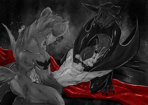 Rule Anal Anthro Bat Crouching Fellatio Group High Angle View Hyena Kneeling Male Male Male
