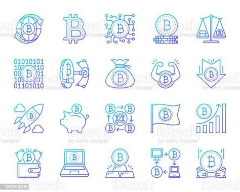 Bitcoin 간단한 컬러 라인 아이콘 벡터 세트 가방에 대한 스톡 벡터 아트 및 기타 이미지 가방 광산업자 교환