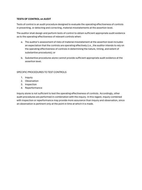 Tests Of Control On Audit Pdf