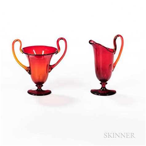 Steuben Selenium Ruby Glass Creamer And Sugar For Sale At Auction From