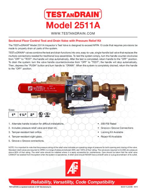 Fillable Online Agf Model 2511a Test And Drain Fire Sprinkler Fax Email Print Pdffiller