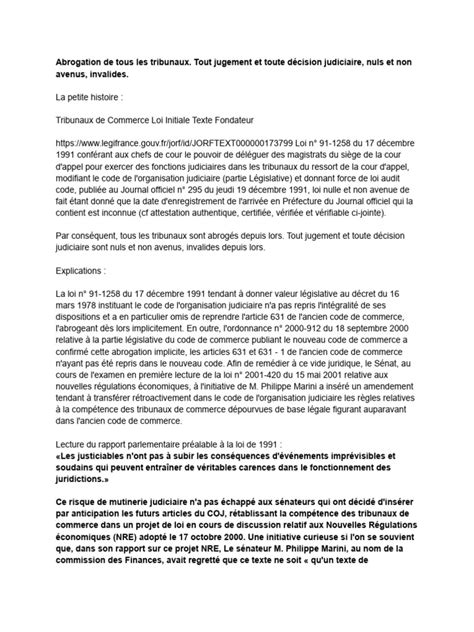 abrogation de tous les tribunaux tout jugement et toute décision