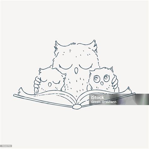 Ilustrasi Dengan Burung Hantu Dan Burung Hantu Membaca Buku Ilustrasi