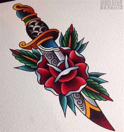 Sailor Jerry Dagger Rose Traditional Tattoo Flash Print Artofit