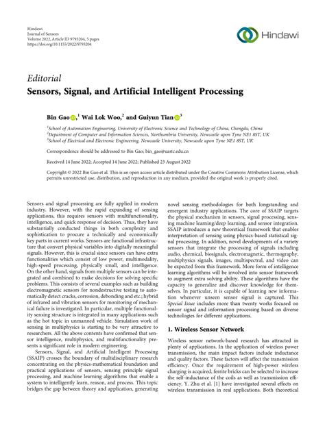 PDF Sensors Signal And Artificial Intelligent Processing