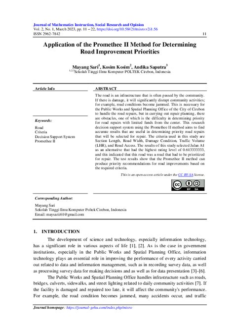 Pdf Application Of The Promethee Ii Method For Determining Road