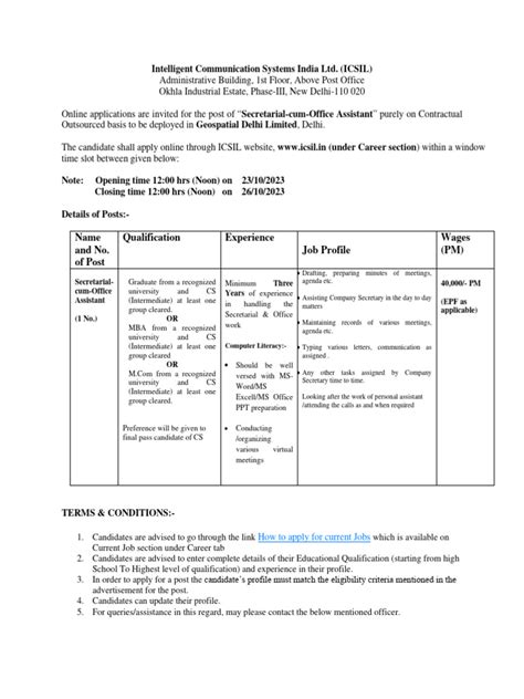 Gsdl Website Advt For Secretarial Cum Office Assistant October 2023 Pdf