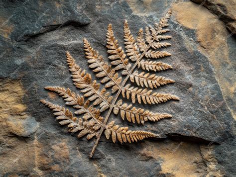 Fossilized Fern Leaf With Delicate Veins Imprinted On Sedimentary Rock Premium Ai Generated Image