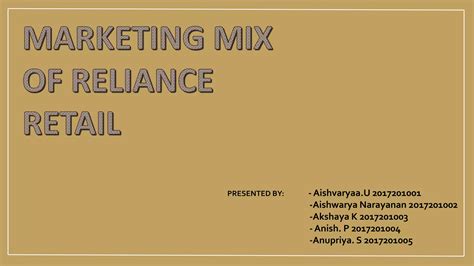 Reliance Retail Marketing Mix Pptx