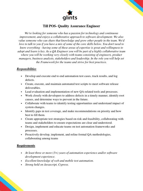 Glints Jd Automation Qa Engineer Remote Job Pdf Web Service