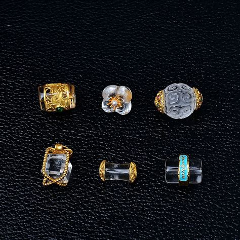 S925纯银镀金镶嵌天然白水晶方糖隔珠六字真言五条经配珠diy配件 Taobao
