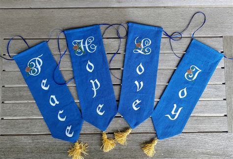 Advent Wreath Banners Love Hope Joy Peace Purple Or Blue Fabric