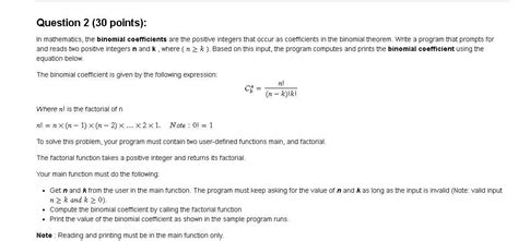 Solved Question Points In Mathematics The Binomial Chegg